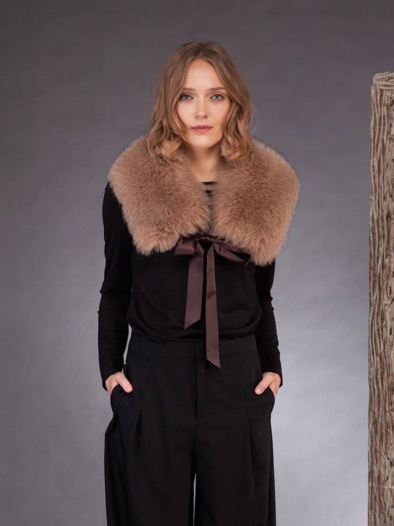 Beige Brown Fox Fur Collar | Handmade by NordFur