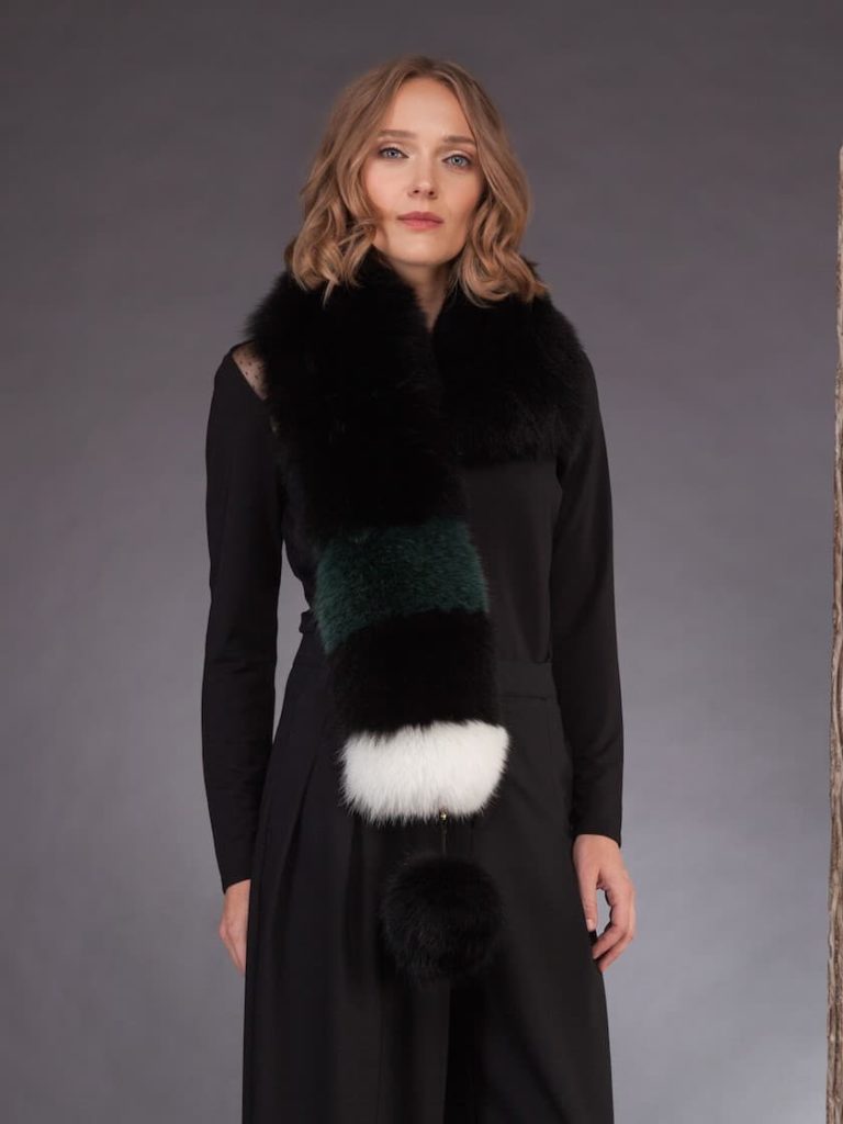 Multicolor Fox Fur Scarf With Attachable Pom-Pom | Handmade by NordFur