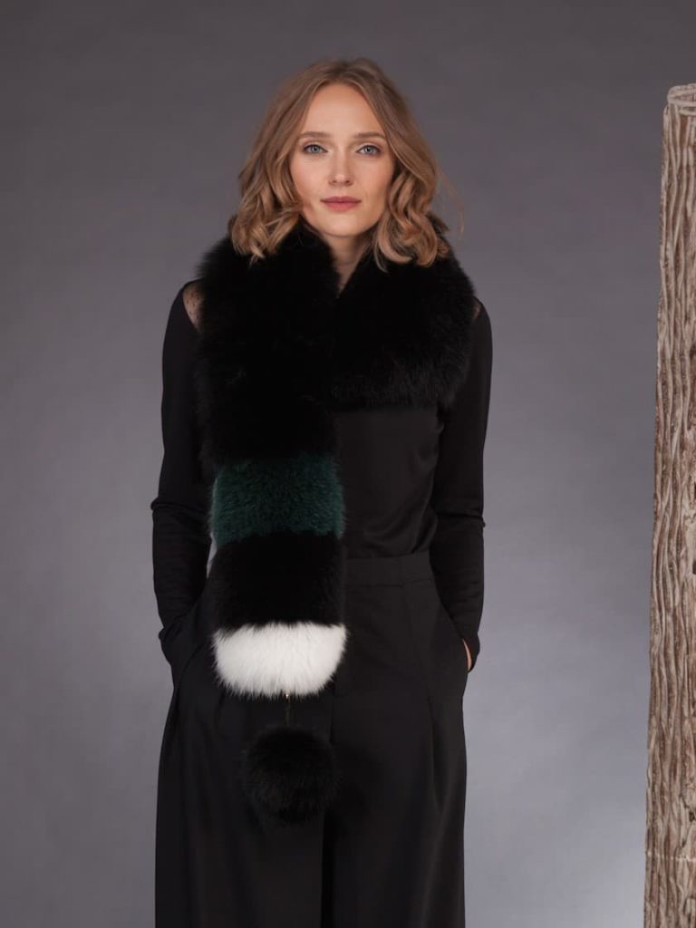Multicolor Fox Fur Scarf With Attachable Pom-Pom | Handmade by NordFur