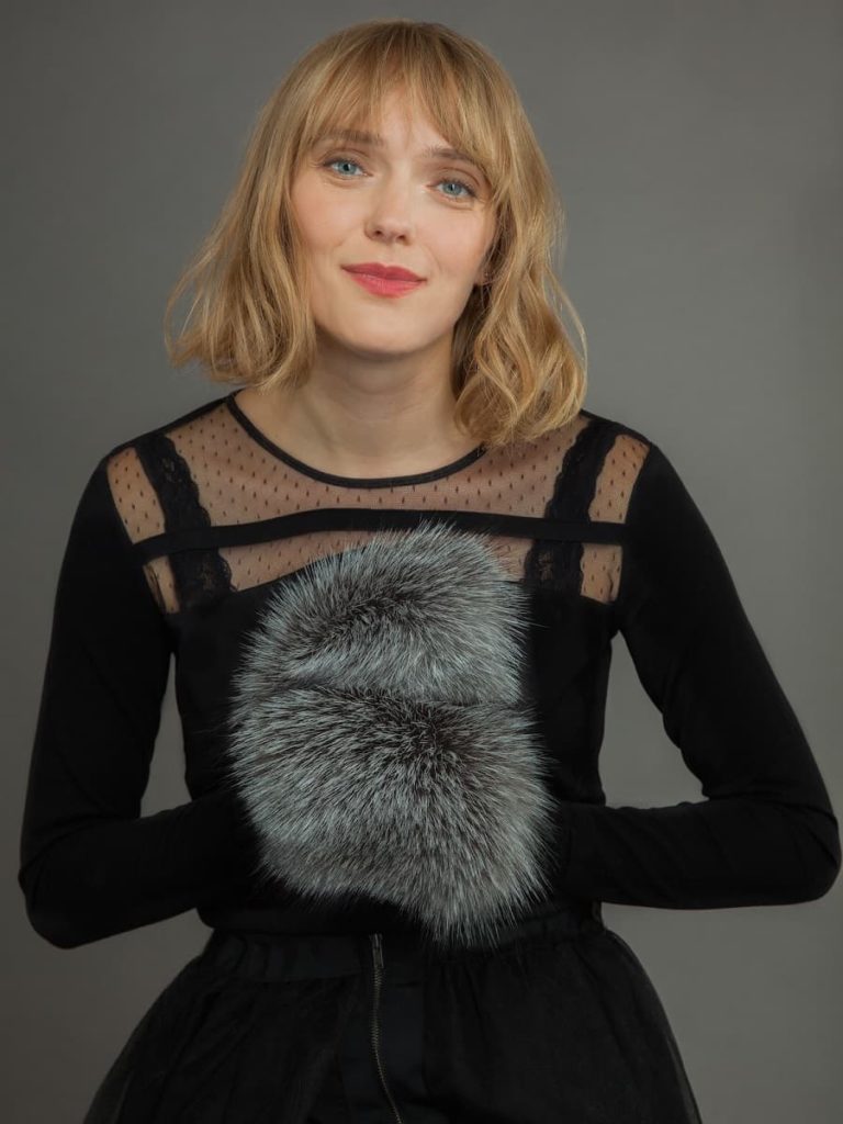 Knitted Black Wool & Silver Fox Fur Mittens | Handmade by NordFur