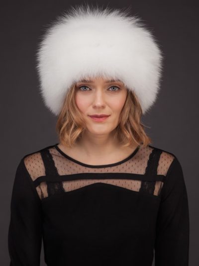 White Fox Fur Hat With Pom-pom | Handmade by NordFur