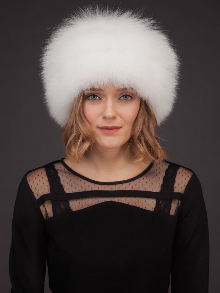 White Fox Fur Hat With Pom-pom | Handmade by NordFur