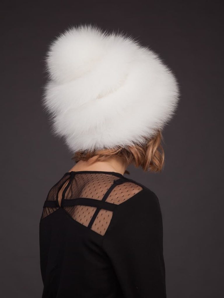 White Fox Fur Hat With Pom-pom | Handmade by NordFur