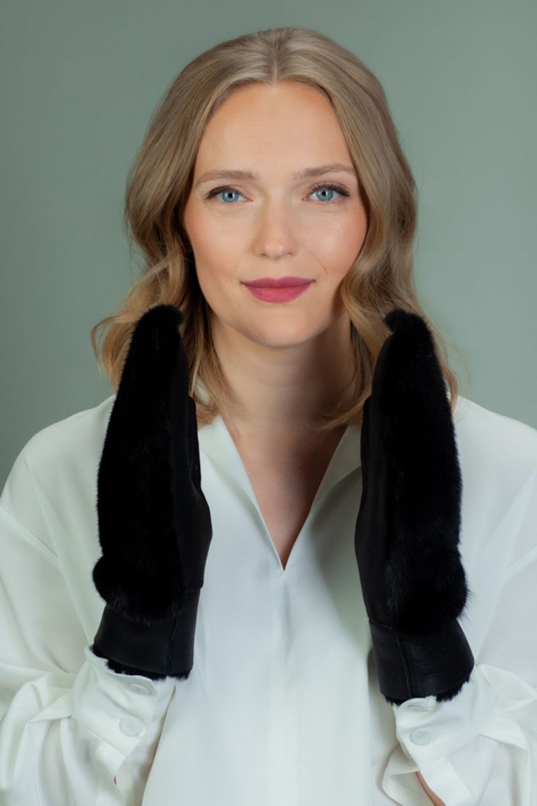 Black Sheepskin & Mink Fur Mittens for Women | Handmade by NordFur