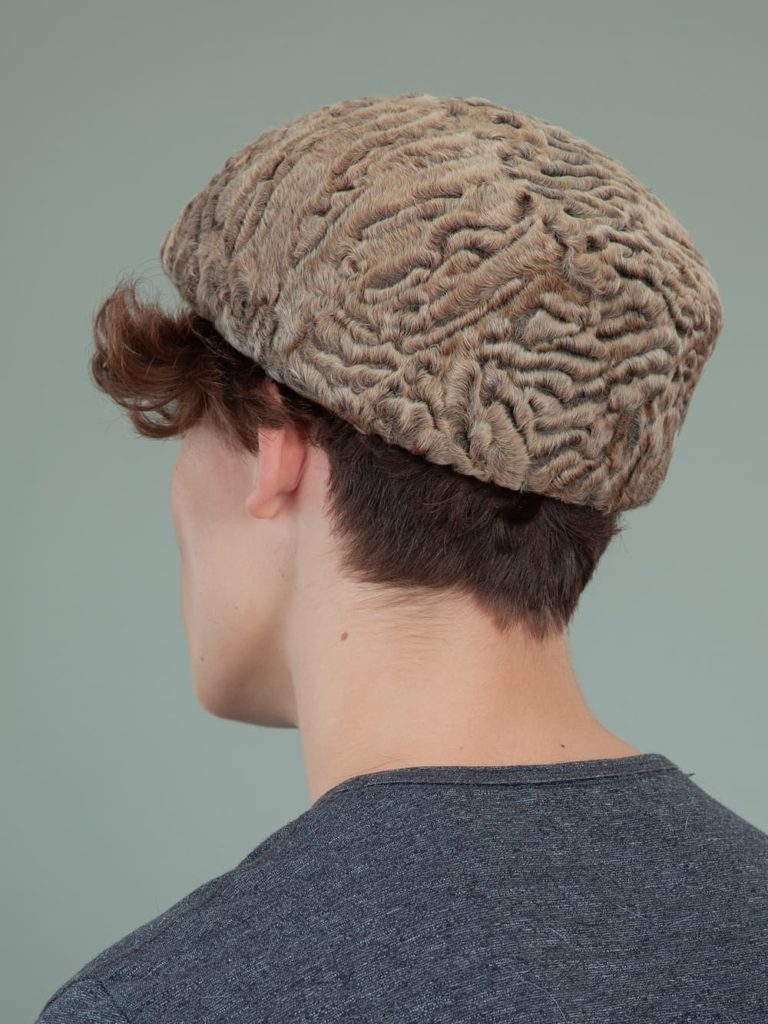 Beige Astrakhan Karakul Fur Polo Cap | Handmade by NordFur