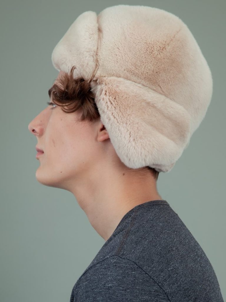Beige Rex Rabbit Full Fur Hat With Ear Flaps | Handmade by NordFur