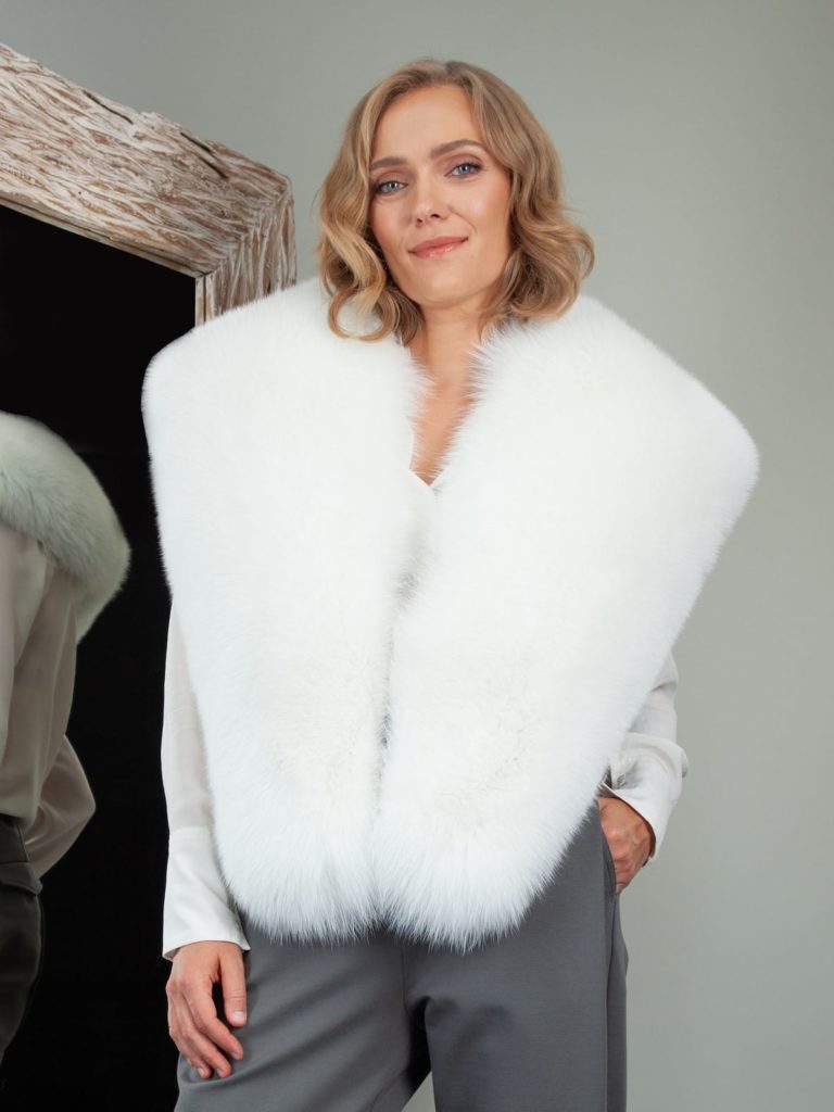 Extra Wide White Fox Fur Collar | Handmade by NordFur