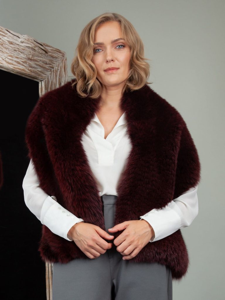 Burgundy Red Fox Fur Stole / Shoulder Wrap | Handmade by NordFur