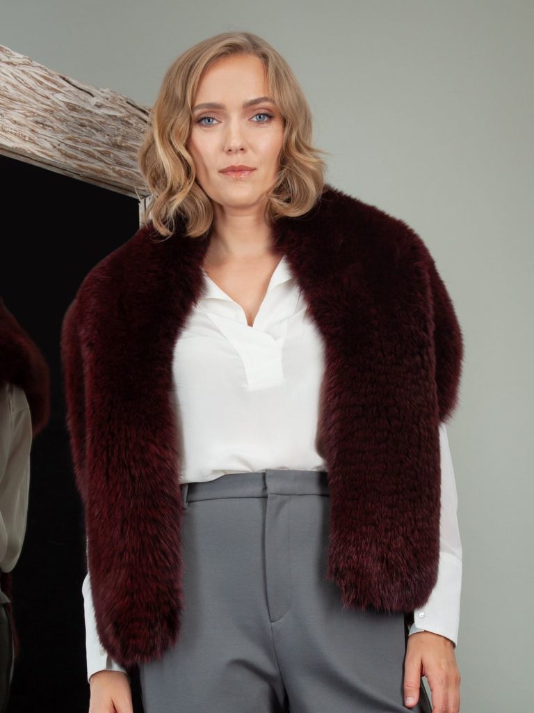 Burgundy Red Fox Fur Stole / Shoulder Wrap | Handmade by NordFur