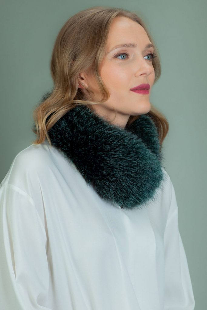 Dark Green Fox Fur Scarf / Small Collar | Handmade by NordFur