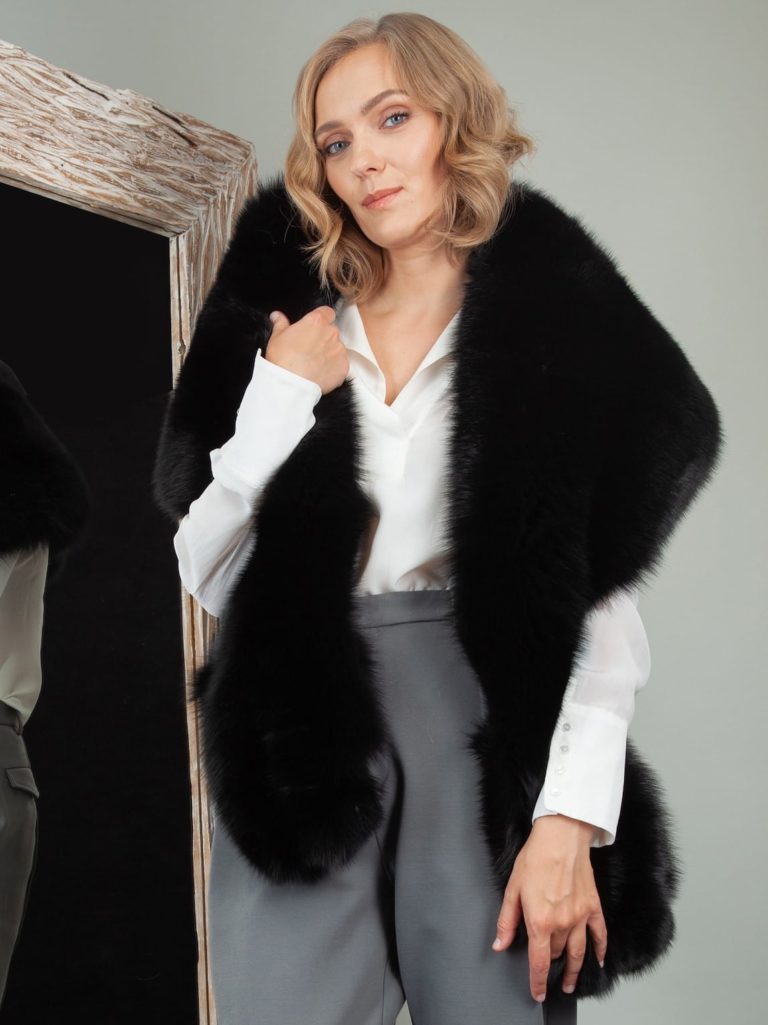 Double-Sided Big Black Fox Fur Boa | Handmade by NordFur