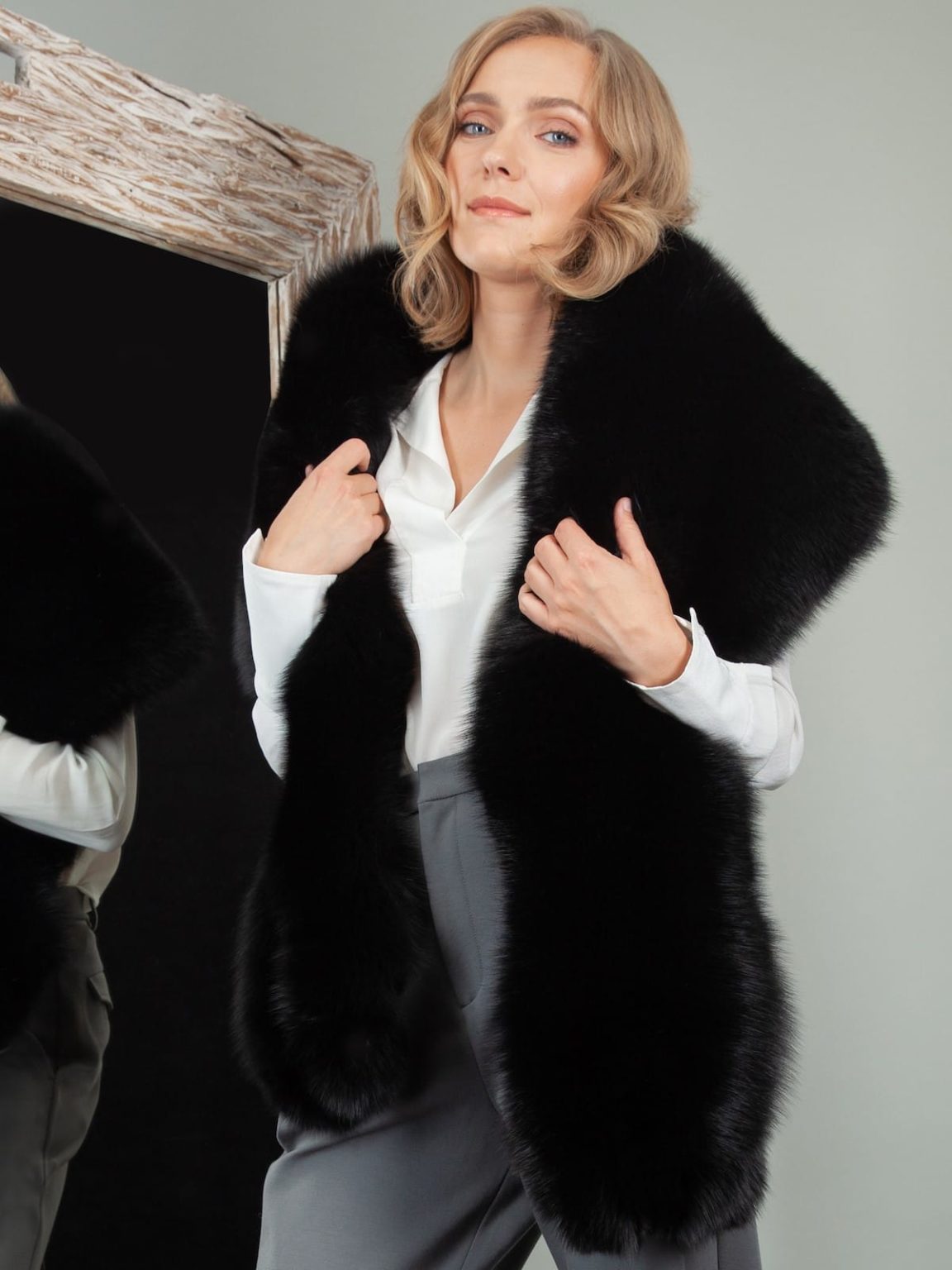 Double-Sided Big Black Fox Fur Boa | Handmade by NordFur