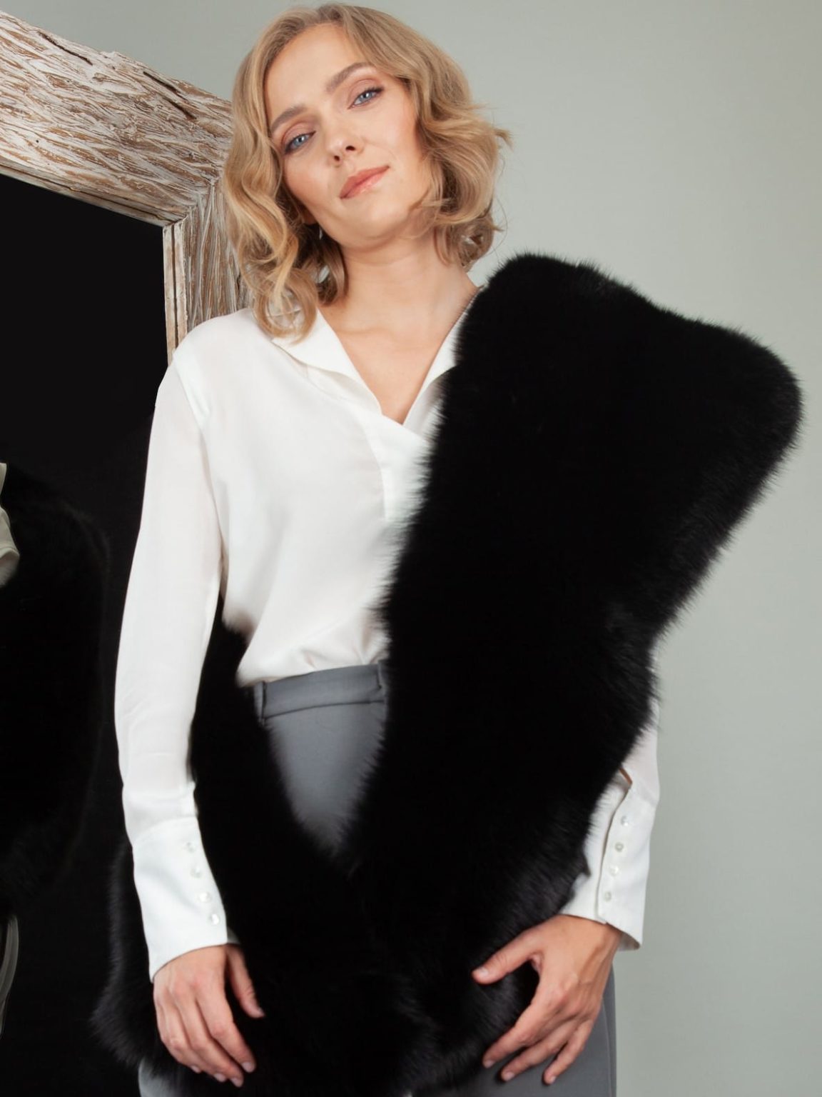 Double-Sided Big Black Fox Fur Boa | Handmade by NordFur