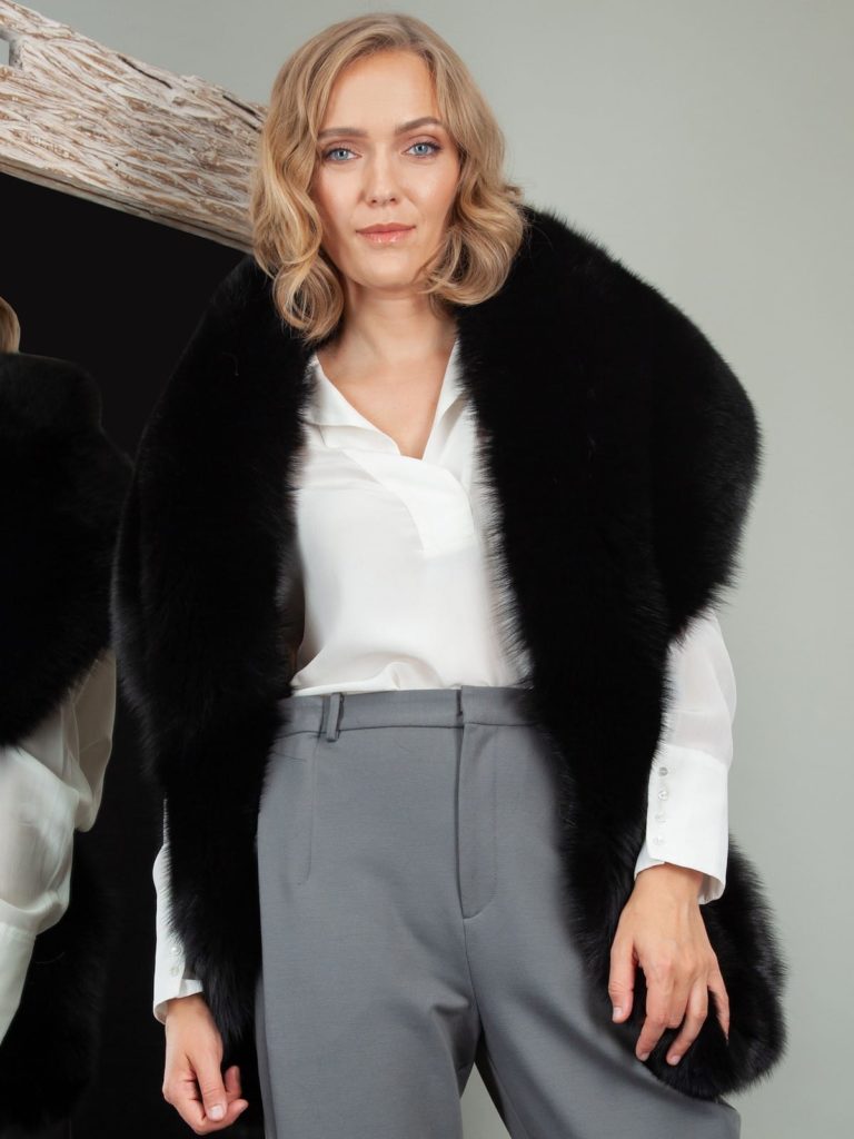 Double-Sided Big Black Fox Fur Boa | Handmade by NordFur