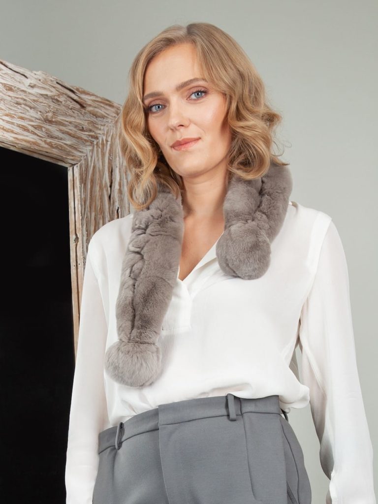 Beige Rex Rabbit Fur Keyhole Scarf | Handmade by NordFur