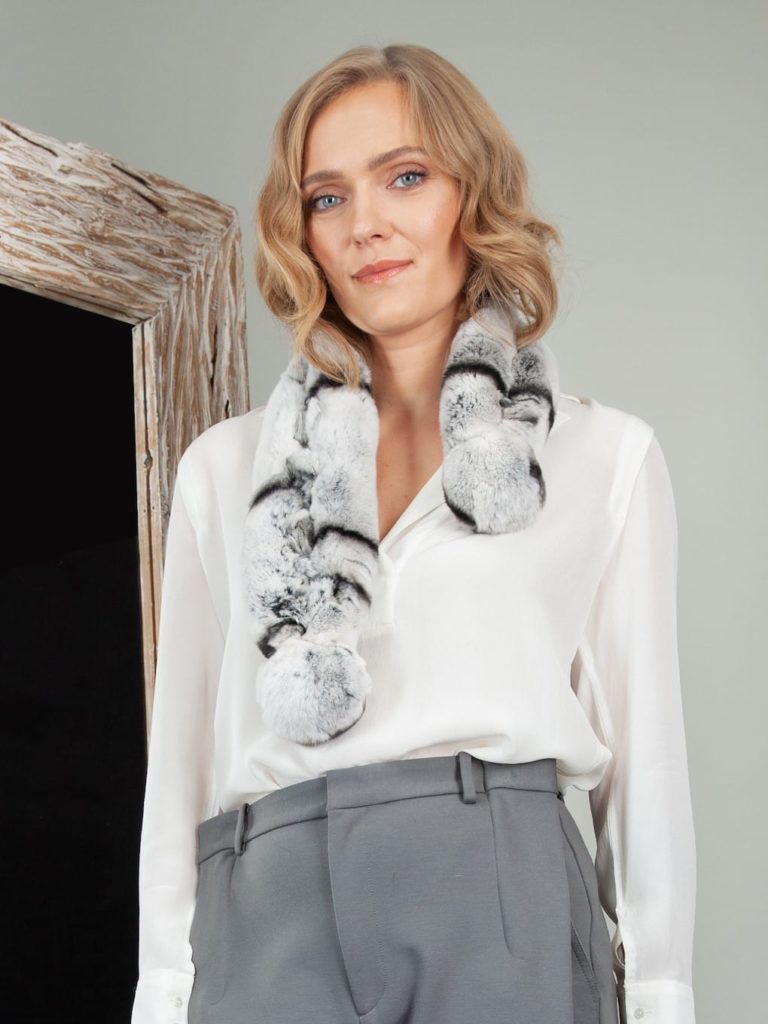 Beige Rex Rabbit Fur Hooded Scarf with Cashmere Lining | Handmade by ...