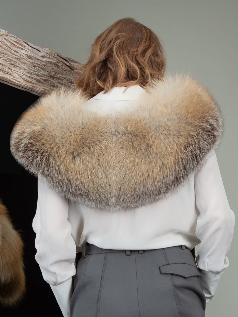 Long Keyhole Golden Island Fox Fur Collar | Handmade by NordFur