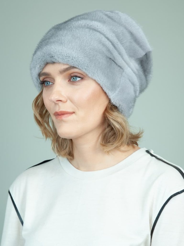 Slouchy Sapphire Mink Fur Hat With A Flat Top Handmade By Nordfur