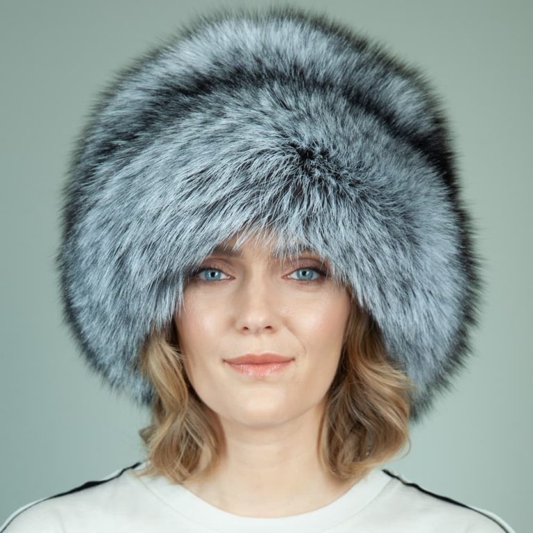 Round Natural Silver Fox Fur Hat with Detachable Tail | Handmade by NordFur