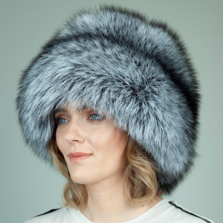 Round Natural Silver Fox Fur Hat with Detachable Tail | Handmade by NordFur
