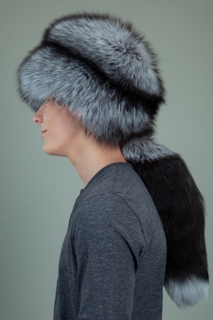 Round Natural Silver Fox Fur Hat with Detachable Tail | Handmade by NordFur
