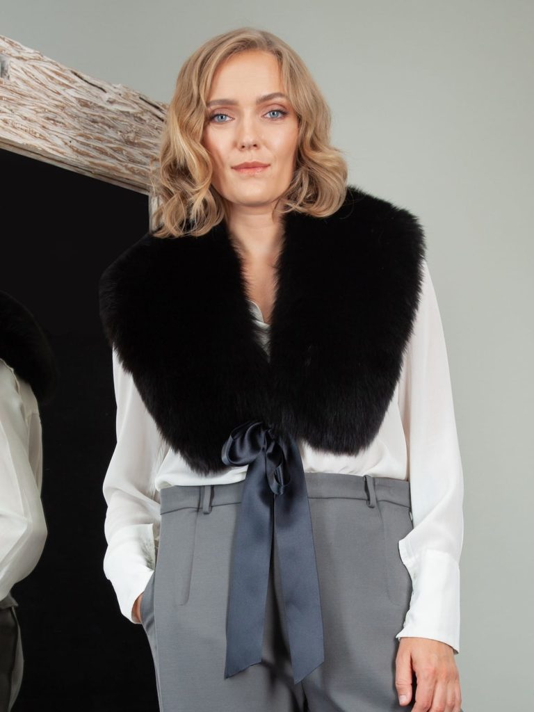 Tied Black Fox Fur Collar | Handmade by NordFur