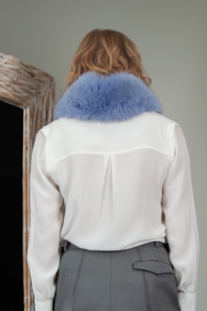 Tied Sky Blue Fox Fur Scarf | Handmade by NordFur