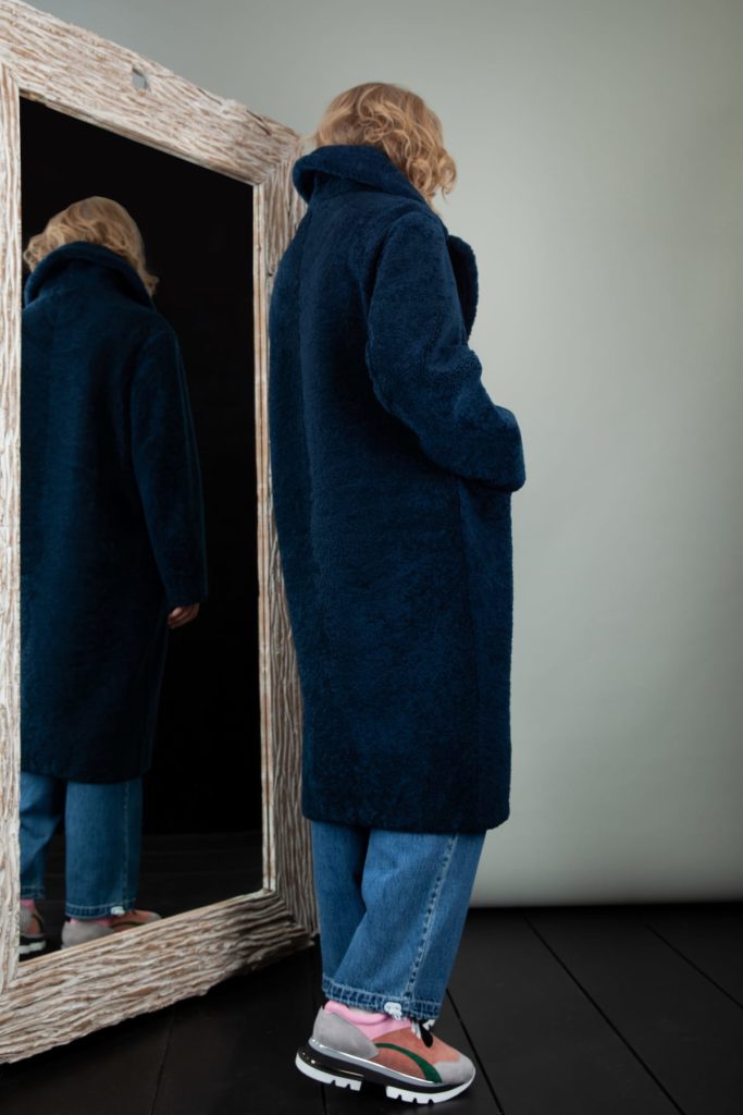 Dark Blue Sheepskin Teddy Coat for Women | NordFur