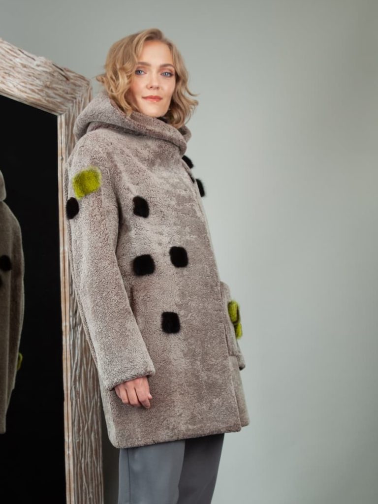 Hooded Multicolor Mouton Fur Coat | Handmade by NordFur