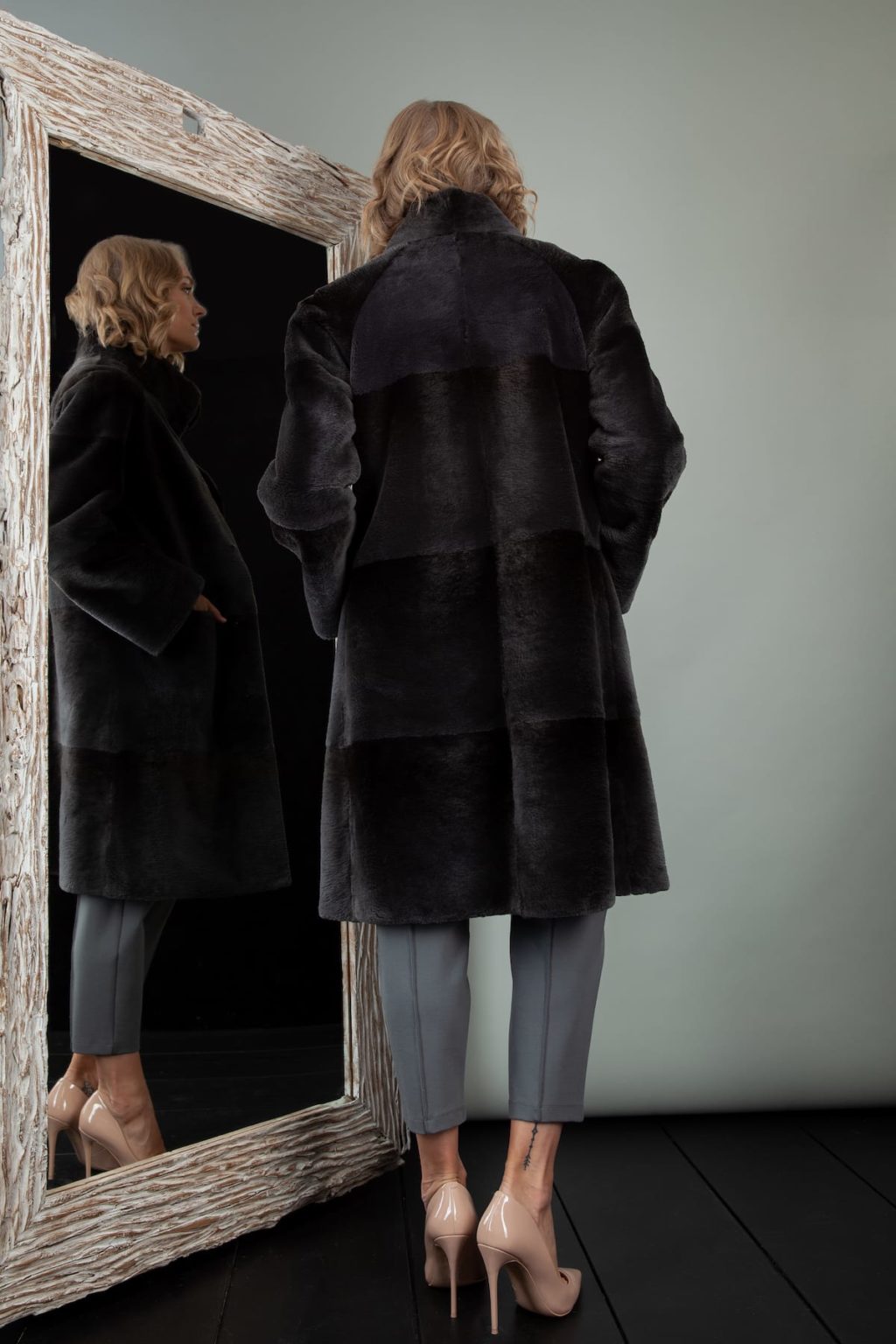 Sheared Black Beaver Fur Coat | Handmade by NordFur