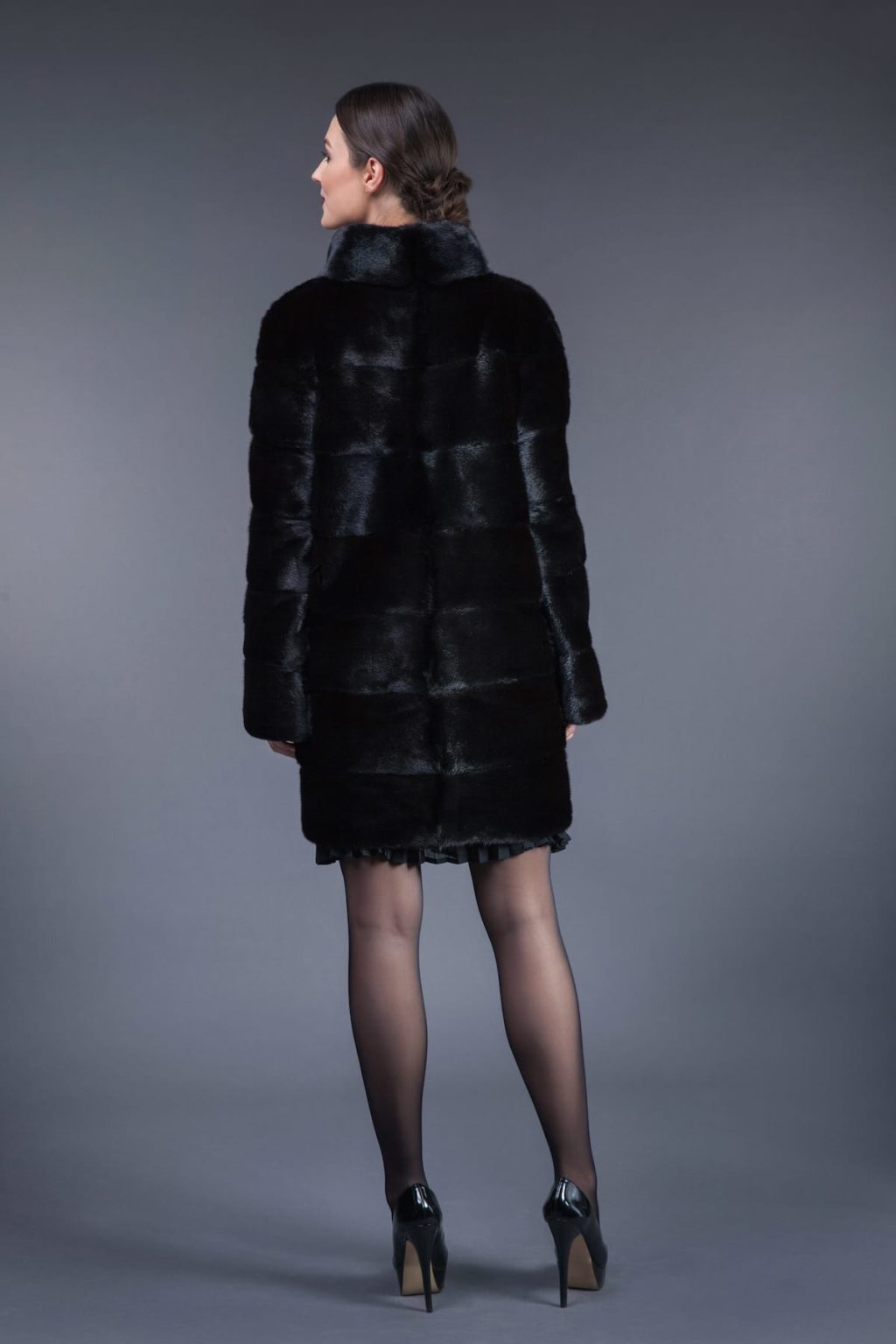 Black Horizontal Mink Fur Coat with Leather Inserts | Handmade by NordFur