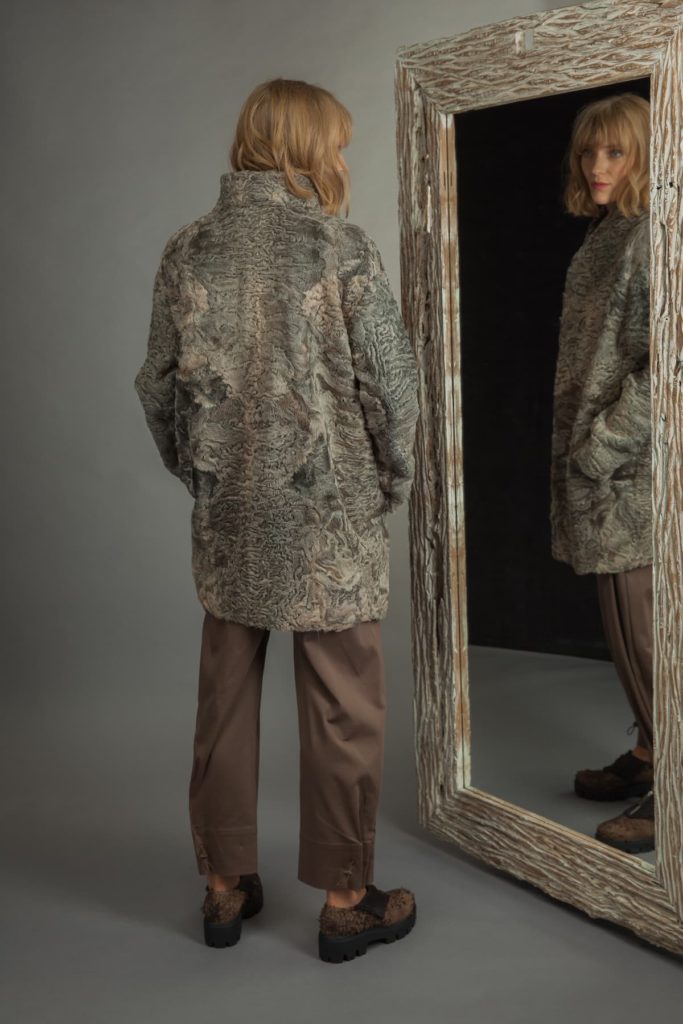 Medium-length Gray Astrakhan Karakul Fur Coat | Handmade by NordFur