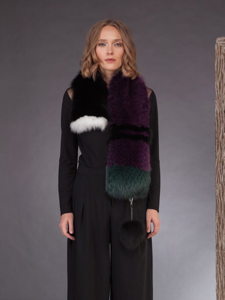 Black Fox Fur Scarf Tied With Satin Band | NordFur