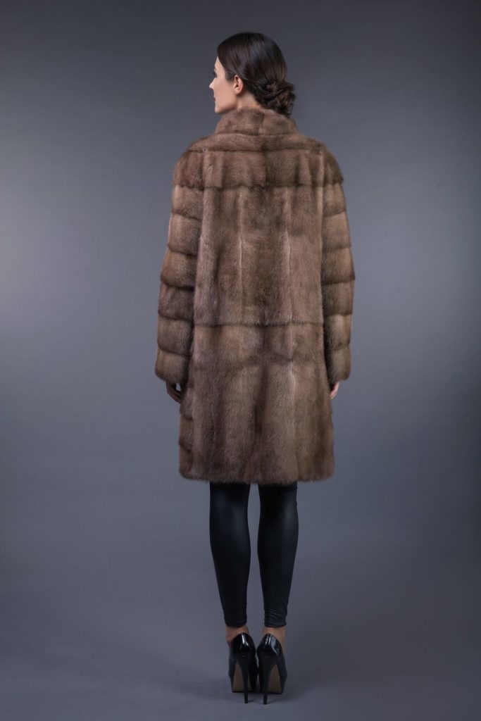 Natural Pastel Mink Fur Coat in Horizontal Sripes | Handmade by NordFur