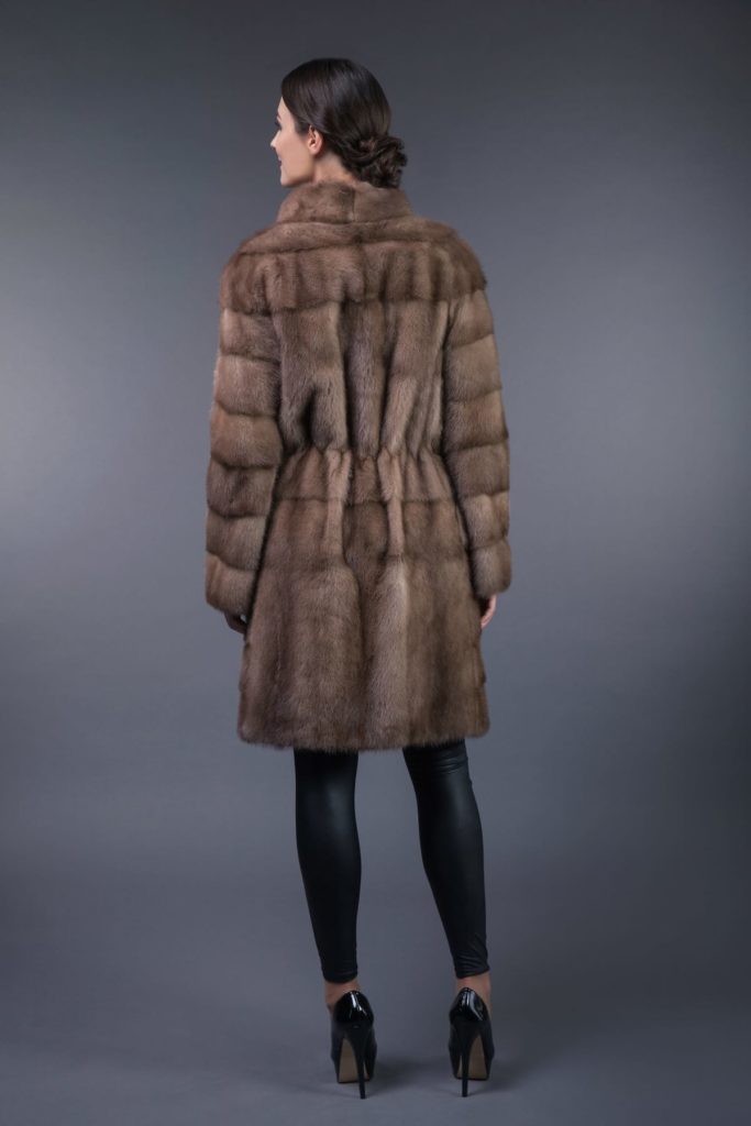 Natural Pastel Mink Fur Coat in Horizontal Sripes | Handmade by NordFur