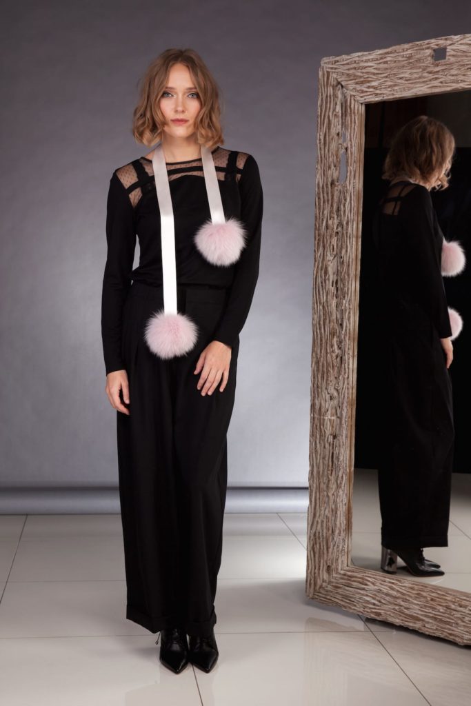 Pink Atlas & Fox Fur Ribbon/Choker | Handmade by NordFur