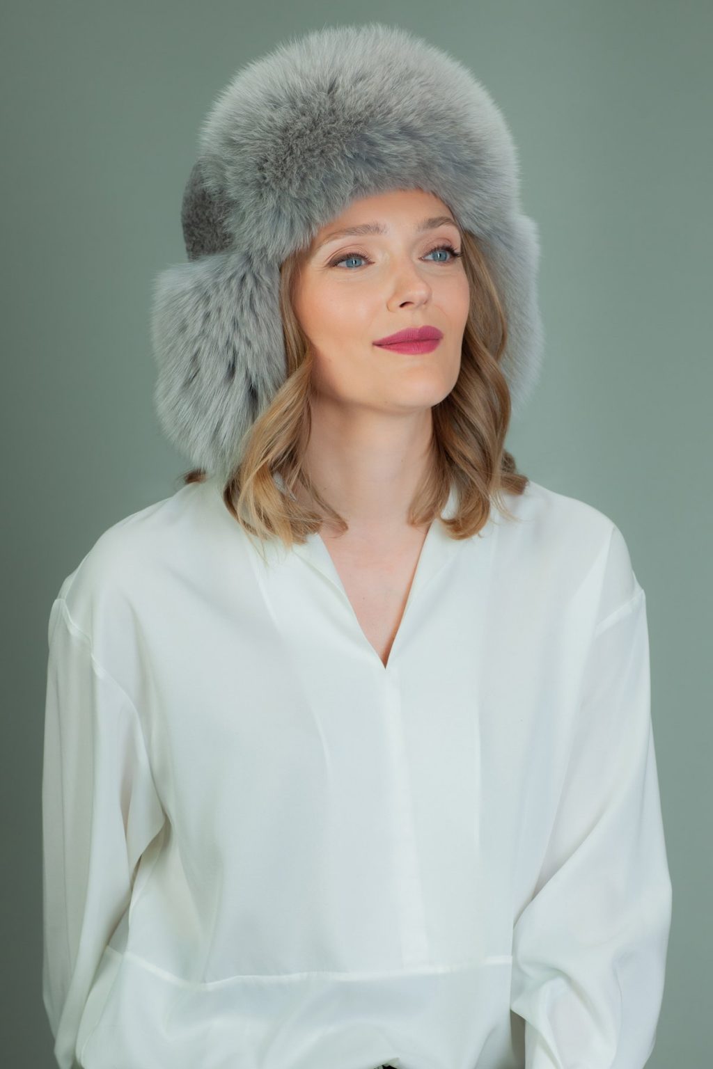 Gray Sheepskin & Fox Fur Hat With Ear Flaps | Handmade by NordFur