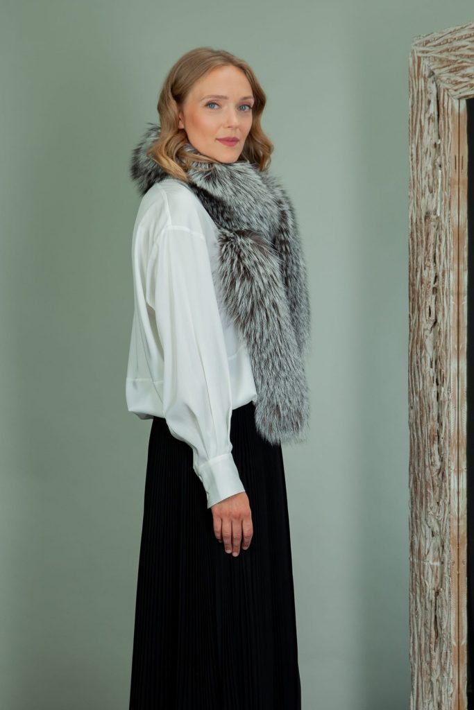 Long Silver Fox Fur Scarf | Handmade by NordFur