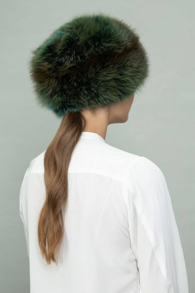 Dark Green Fox Fur Hat in Full Round Style | Handmade by NordFur