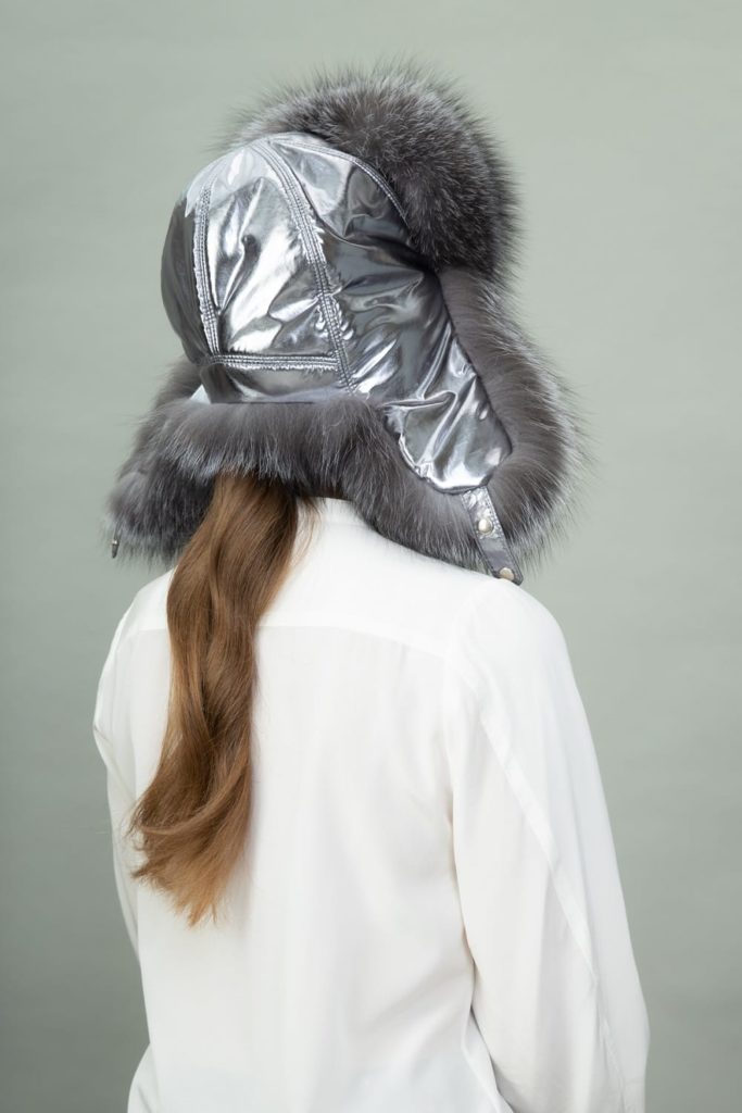Silver Fox Fur Puffy Padding Hat with Ear Flaps | Handmade by NordFur
